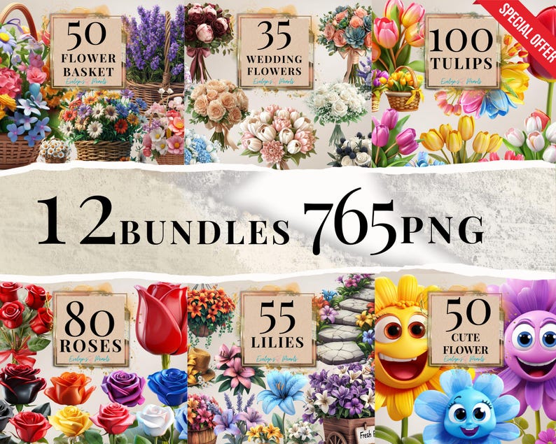 Flower Mega Bundle Clipart 765 PNG Summer Flower Clipart Cherry Blossom ...