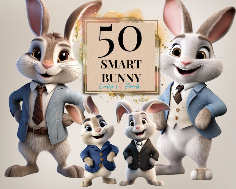 Rabbit Clipart Smart Bunny PNG Dressed up Bunny Clipart Cartoon Bunnies ...