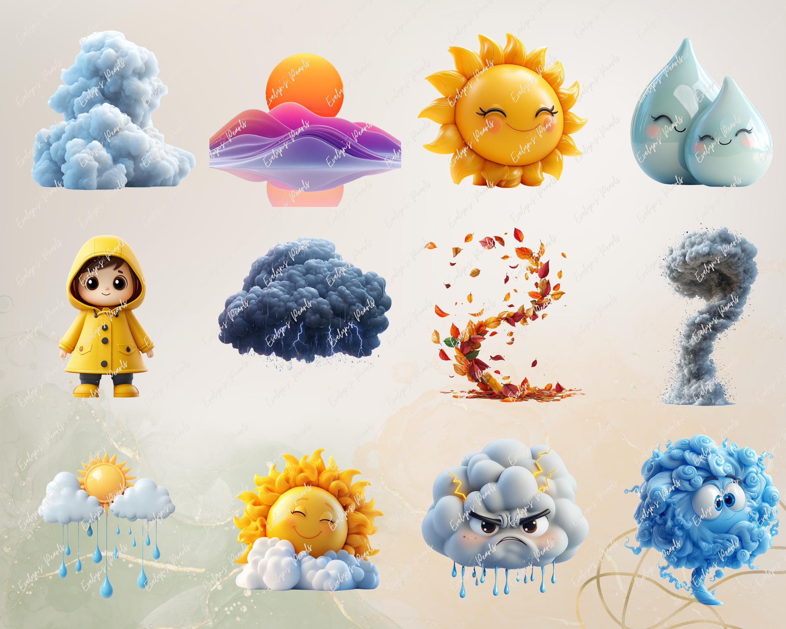 Weather Clipart Cute Weather PNG Nature Clipart Rainbow PNG Clouds ...