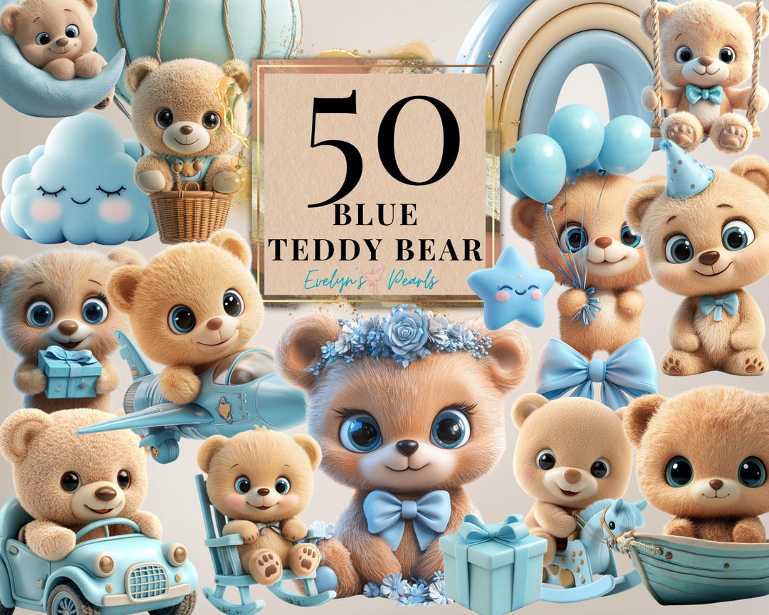 Blue Teddy Bear Clipart Blue Baby Shower PNG Its a Boy Clipart Boy ...