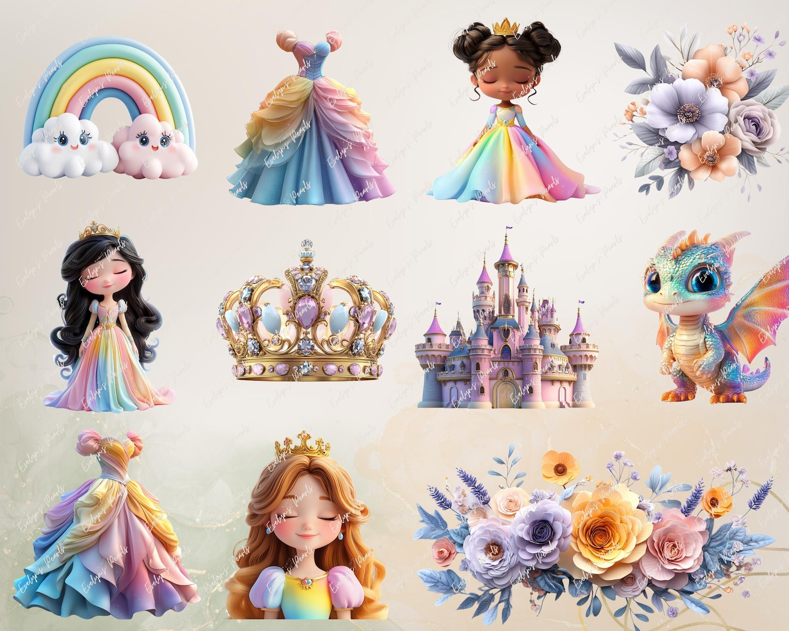 Princess Clipart Rainbow Princess PNG Fairy Tale Clipart Children Party ...