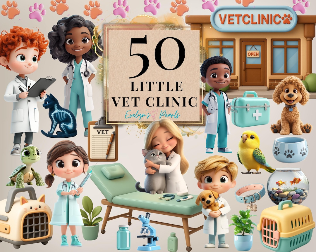 Little Vet Clinic Clipart Pets and Medical Tools Clipart Cute Doctor ...