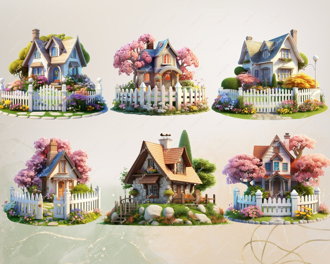 House Clipart Spring Cottage Clipart Spring PNG Floral House - Etsy