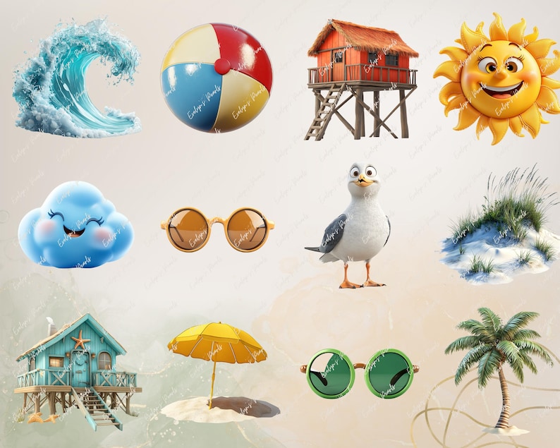 Beach Animals Clipart, Tropical Safari Zoo Animals on Vacation, Cute ...