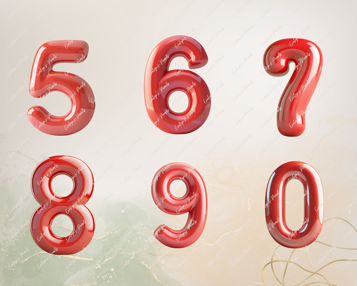 Red Bubble Numbers Clipart 3D 0-9 Red Numbers PNG Planner Clipart ...