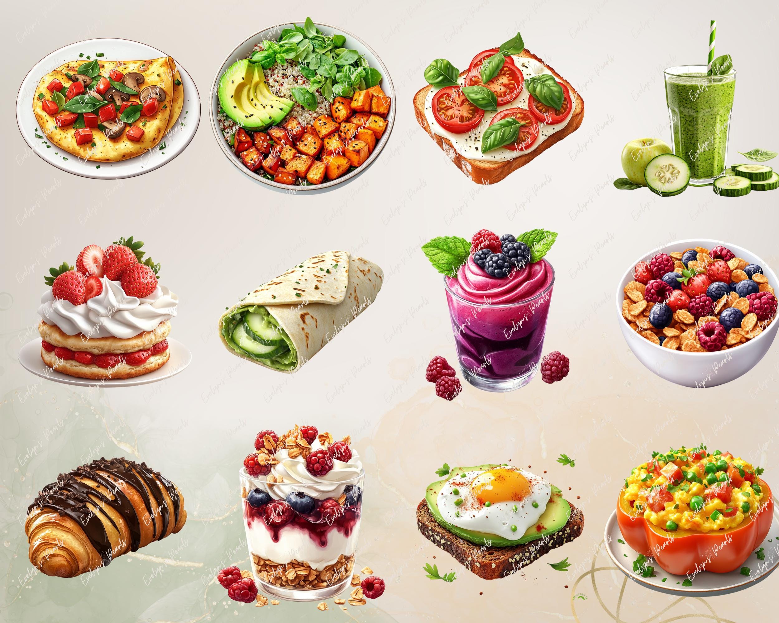 Breakfast Clipart Food PNG Cheese, Avocado Toasts, Eggs, Bread Omelette ...