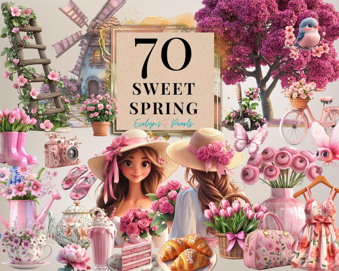 Sweet Spring Clipart Pink Spring PNG Cottagecore Spring Clipart Floral ...