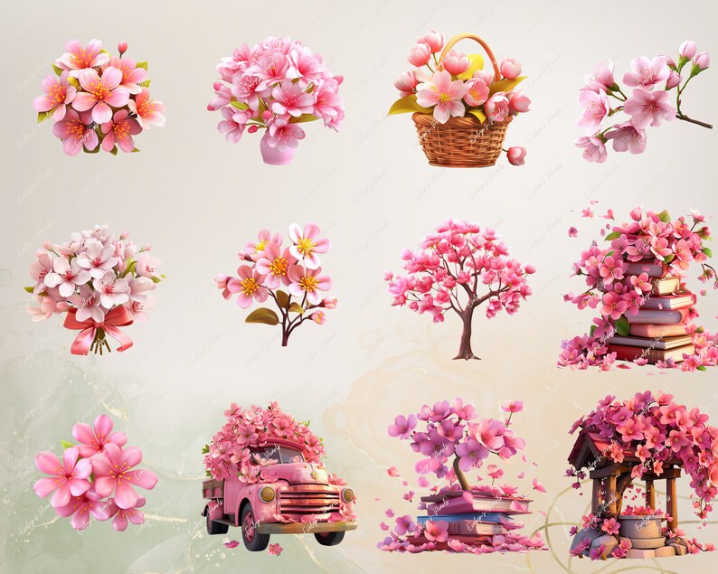 Flower Clipart Cherry Blossom PNG Spring Clipart Floral Clipart Floral ...