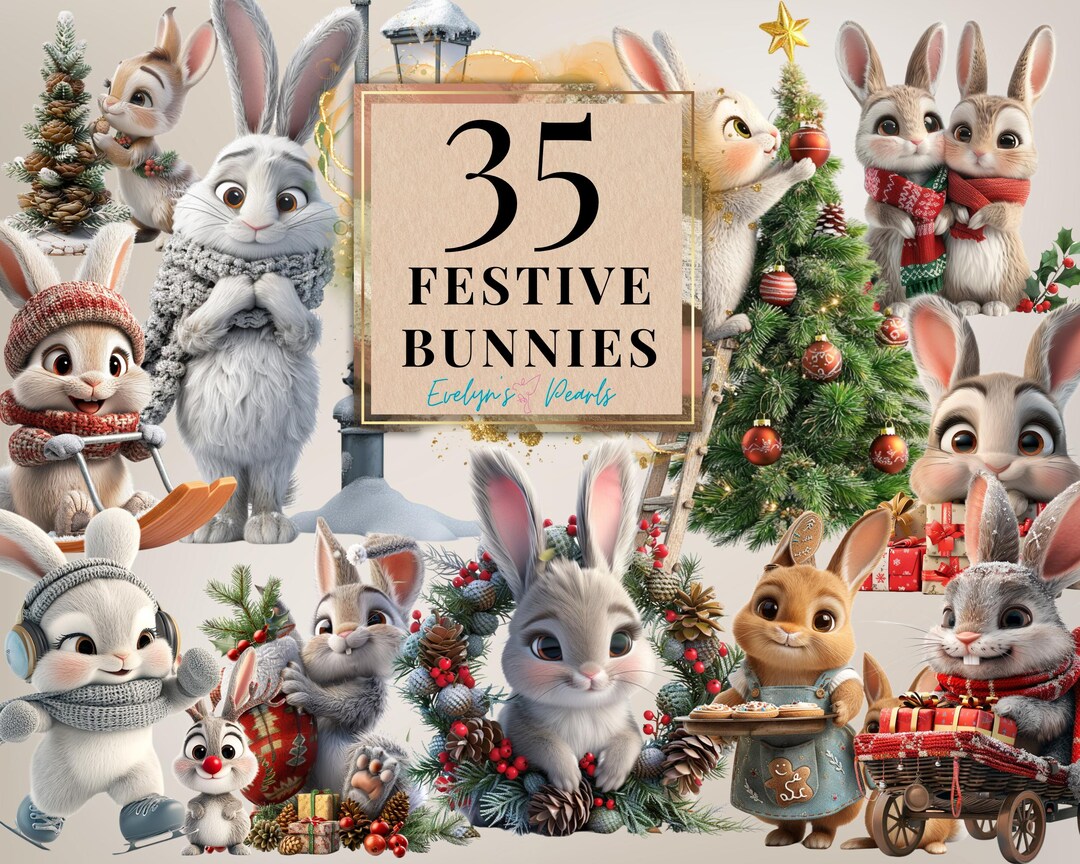 Winter Rabbit Clipart Festive Bunny PNG Snow Clipart Winter Woodland ...