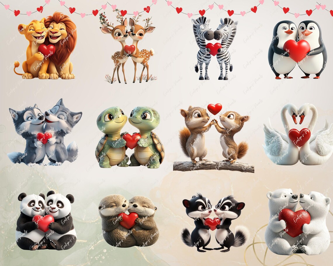 Animal Couple Clipart Quirky Animal Love Clipart Woodland, Safari ...