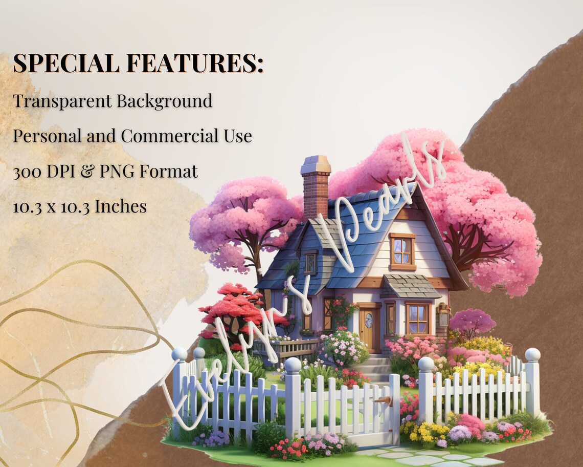 House Clipart Spring Cottage Clipart Spring PNG Floral House - Etsy