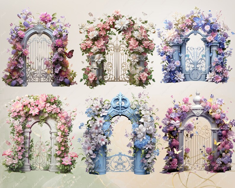 Floral Gate Clipart Spring Flower PNG Garden Clipart Floral Door PNG ...