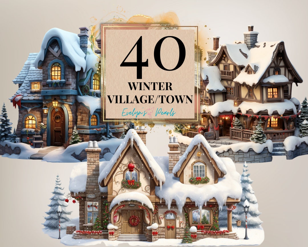 Winter Village Clipart Snow Covered Village Clipart Winter Town Festive ...