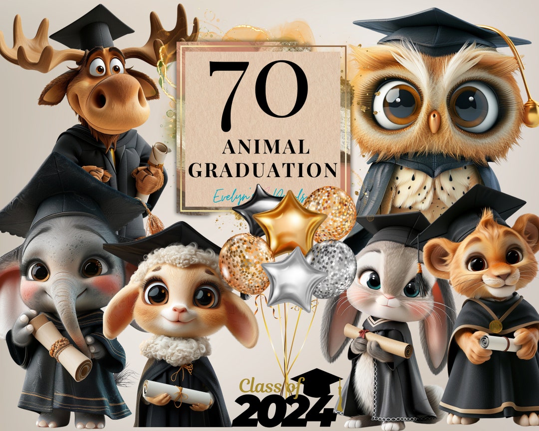 Graduation Clipart Animal Graduation PNG Grad Class of 2024 Decor ...