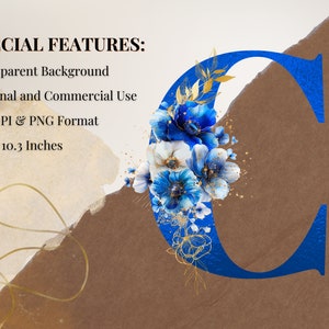 Letters Clipart Royal Blue Foil Letter PNG Blue Floral Letters Clipart ...