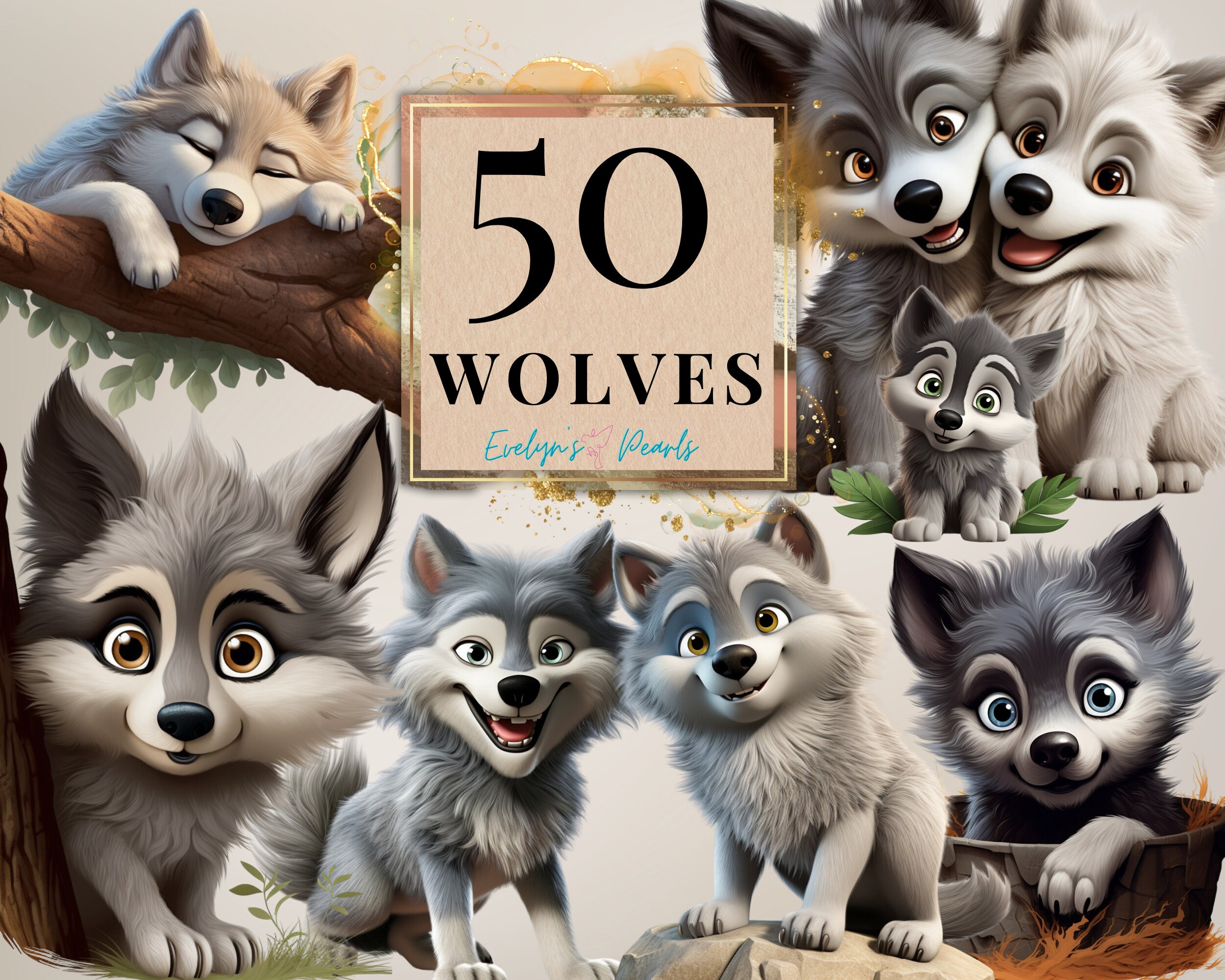 Wolves Clipart Cute Wolves PNG Safari Animal Clipart Woodland Animal ...