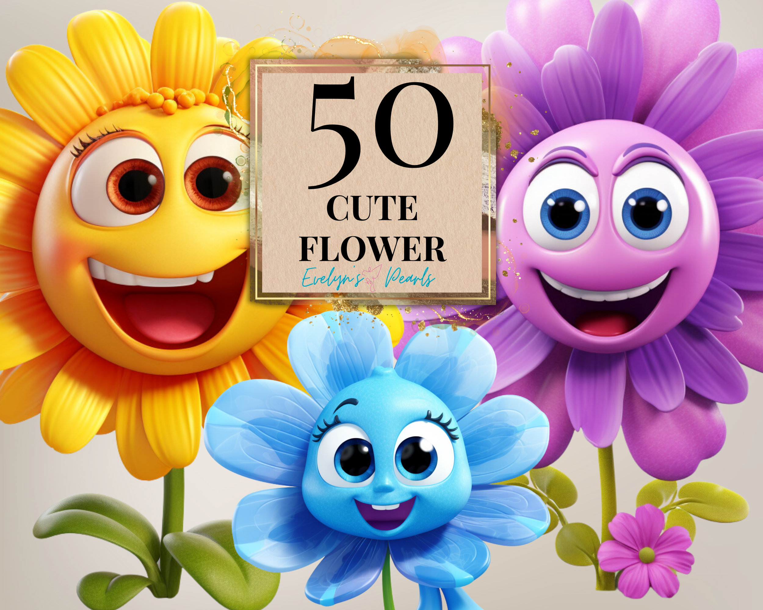Flower Clipart Cute Flower Clipart Spring PNG Floral Clipart Cartoon ...
