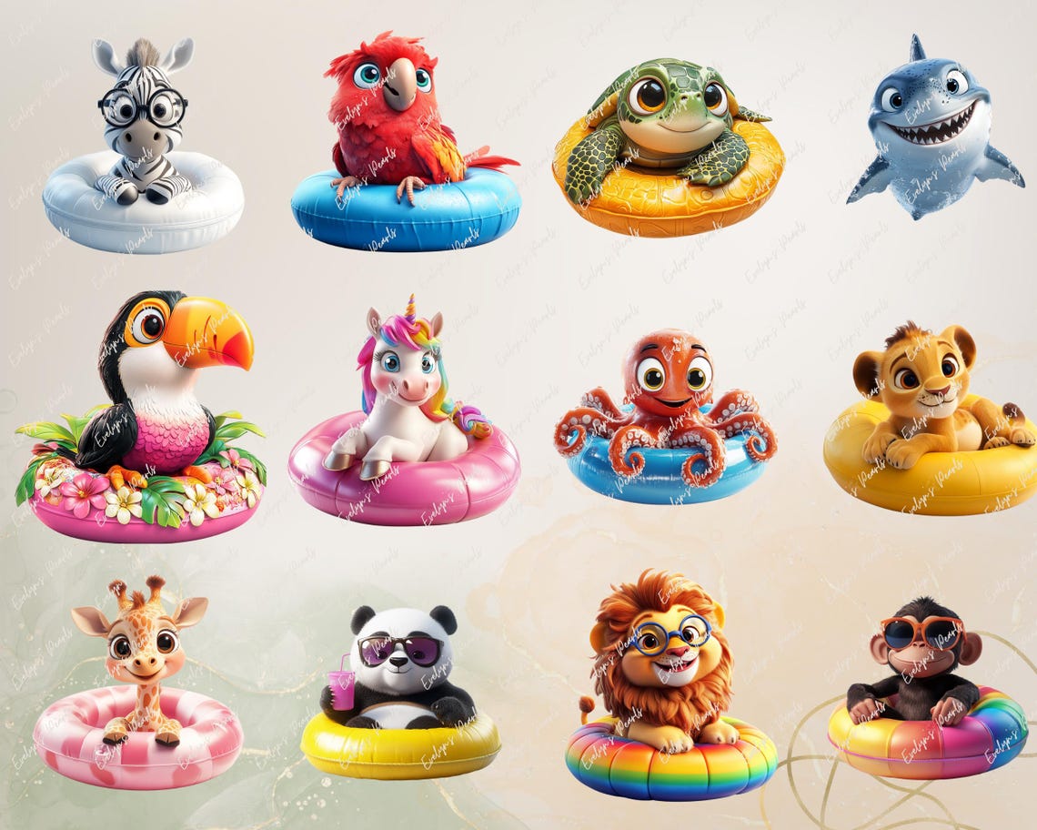 Animals in Pool Clipart Animal Pool Party PNG Summer Vibes Clipart Pool ...