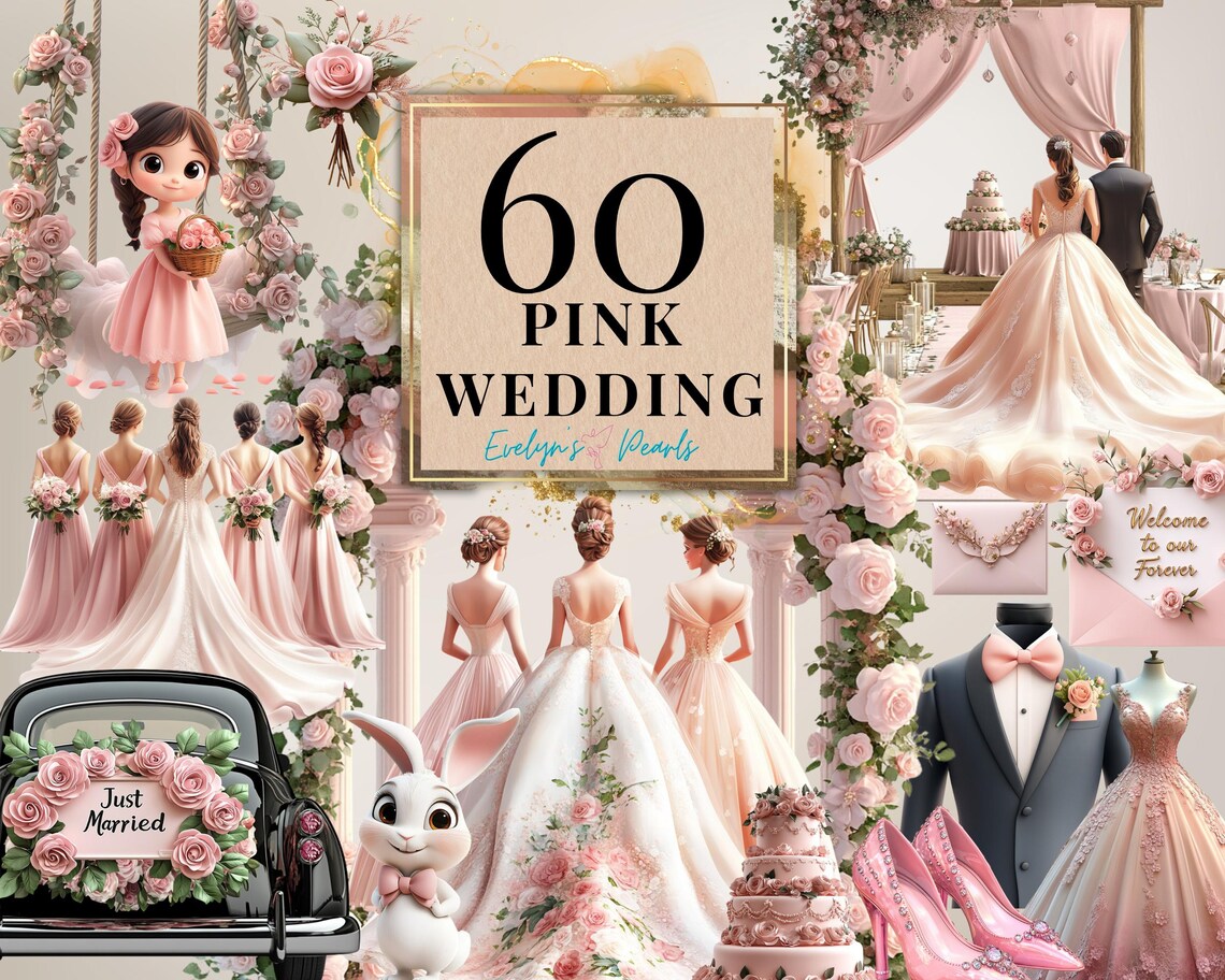 Wedding Clipart Pink Wedding PNG Card Clipart Groom PNG Bride Clipart ...