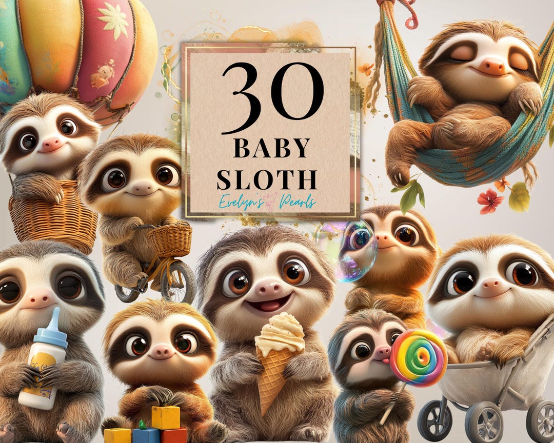Sloth Clipart Baby Sloth PNG Baby Animals Clipart Nursery Wall Art PNG ...
