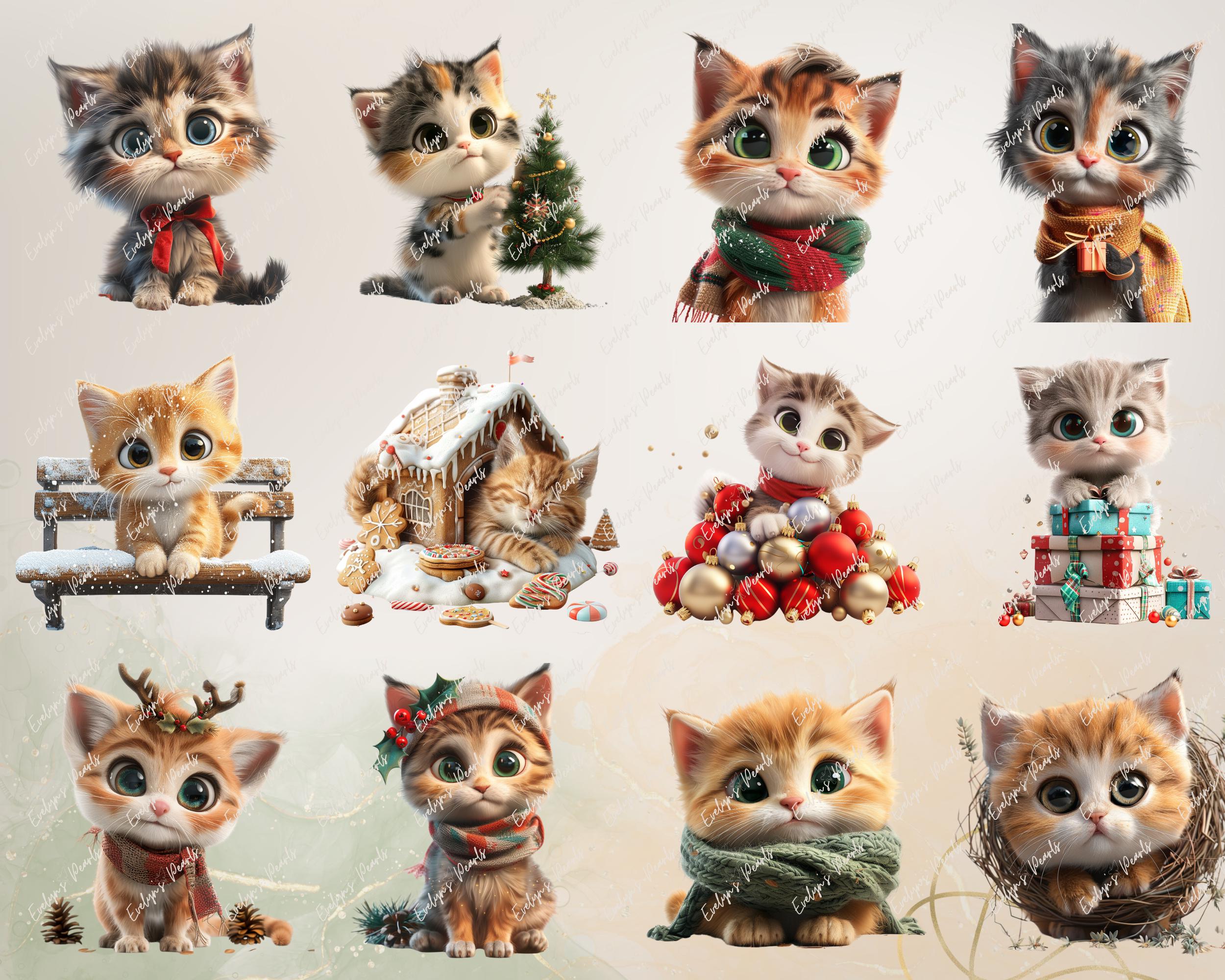 Winter Cat Clipart Festive Kitten PNG Cute Cat Clipart Animal PNG ...