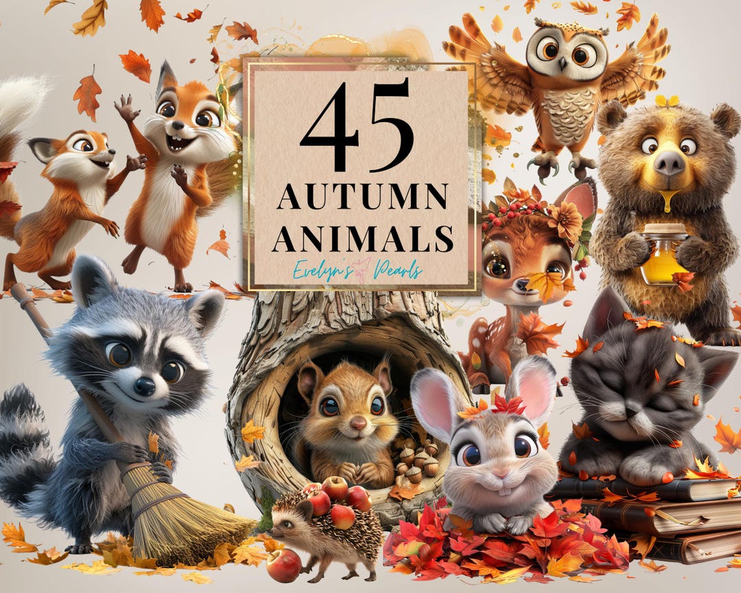 Autumn Animals Clipart Fall Woodland Animals PNG Forest Animals Clipart ...