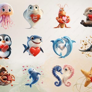 Ocean Love Clipart Valentine's Day PNG Sea Life Clipart Sea Creatures ...