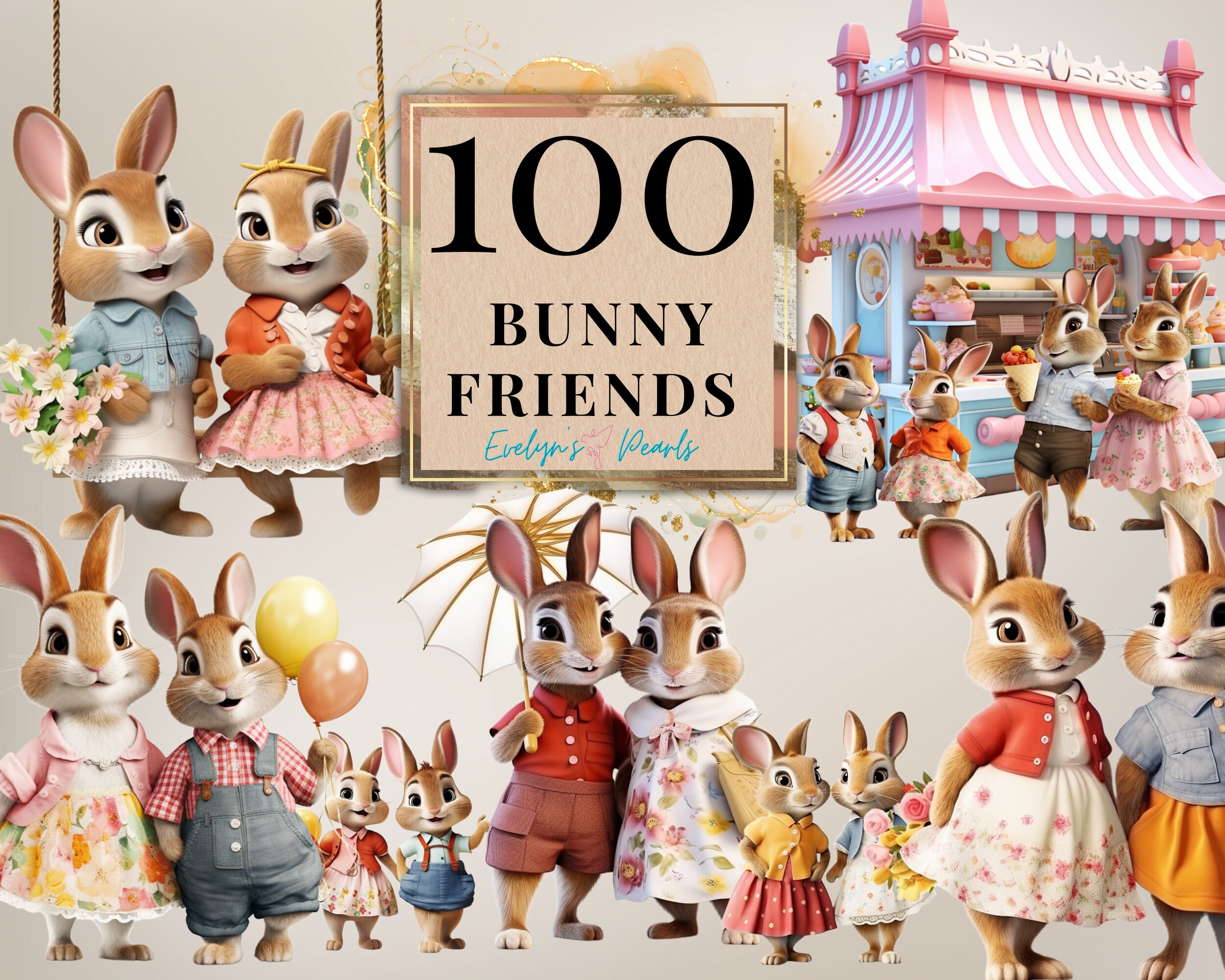 Rabbit Clipart Bunny Friends PNG Dressed Bunny Clipart Animal PNG ...