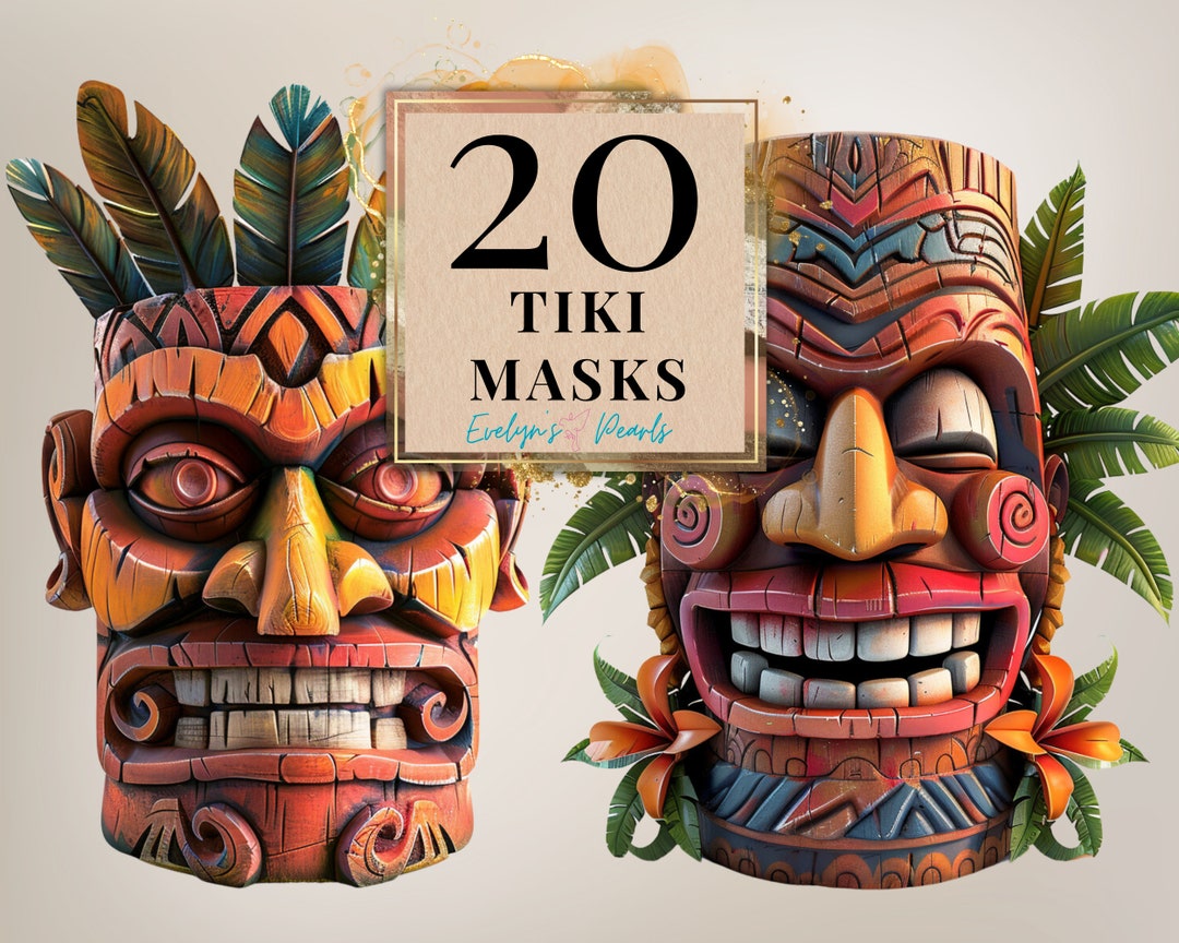 Tiki Masks Clipart Hawaii PNG Tribal Clipart Tiki Culture PNG Indian ...