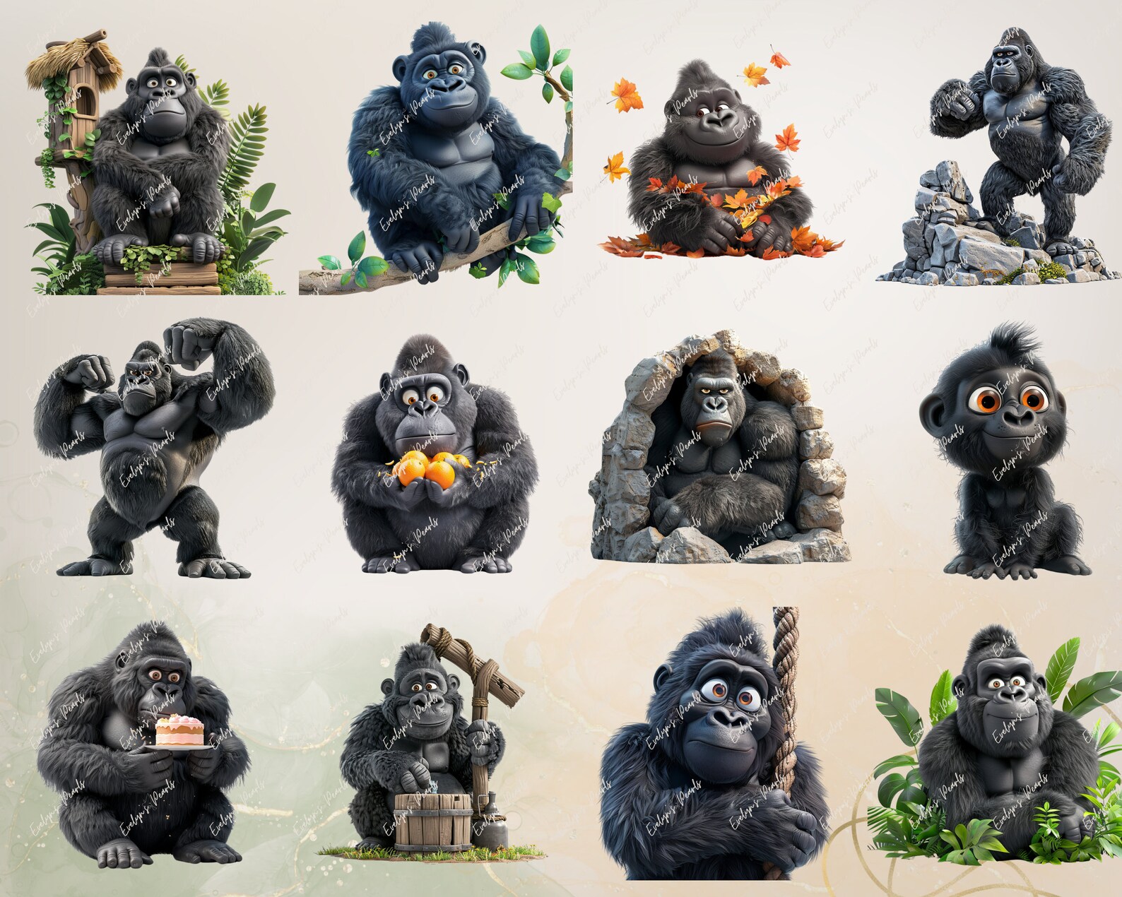 Gorilla Clipart Cute Gorilla PNG Safari Animal Clipart Jungle PNG Zoo ...
