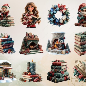 Cozy Reading Clipart Books PNG Festive Clipart Planner Clipart Winter ...