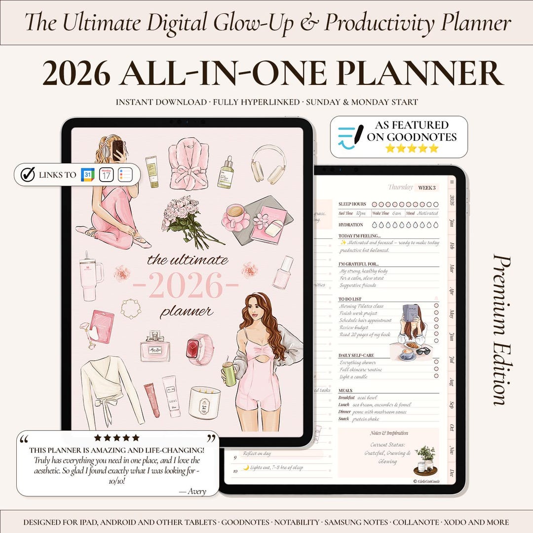 2026 Digital All-in-one Planner: Glow Up, Goal Setting, Daily, Weekly ...