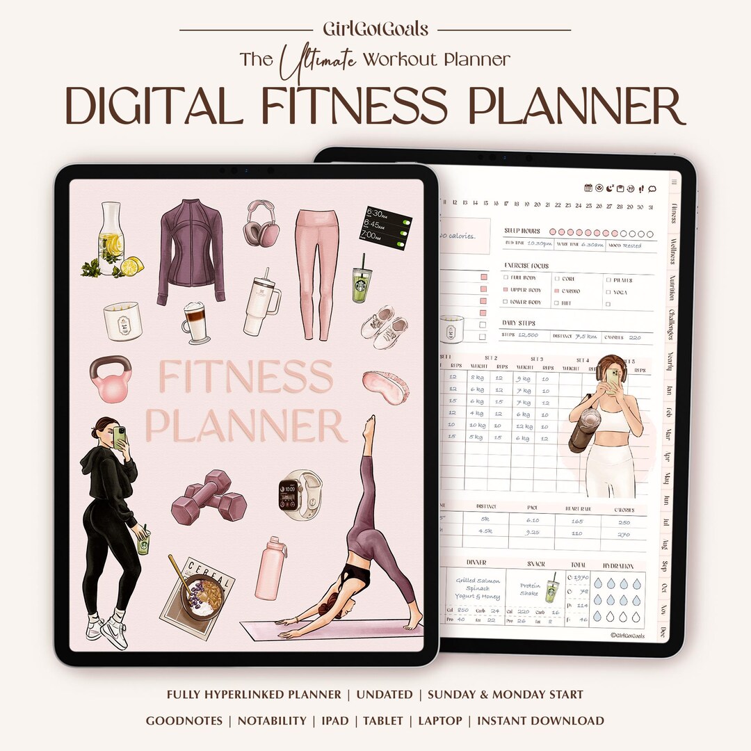 Digital Fitness Planner, Weight Loss & Fitness Tracker, Undated Fitness ...