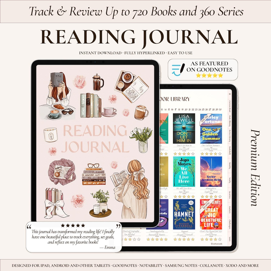 Digital Reading Journal, Book Log, Review Tracker & Bookshelf for Ipad ...