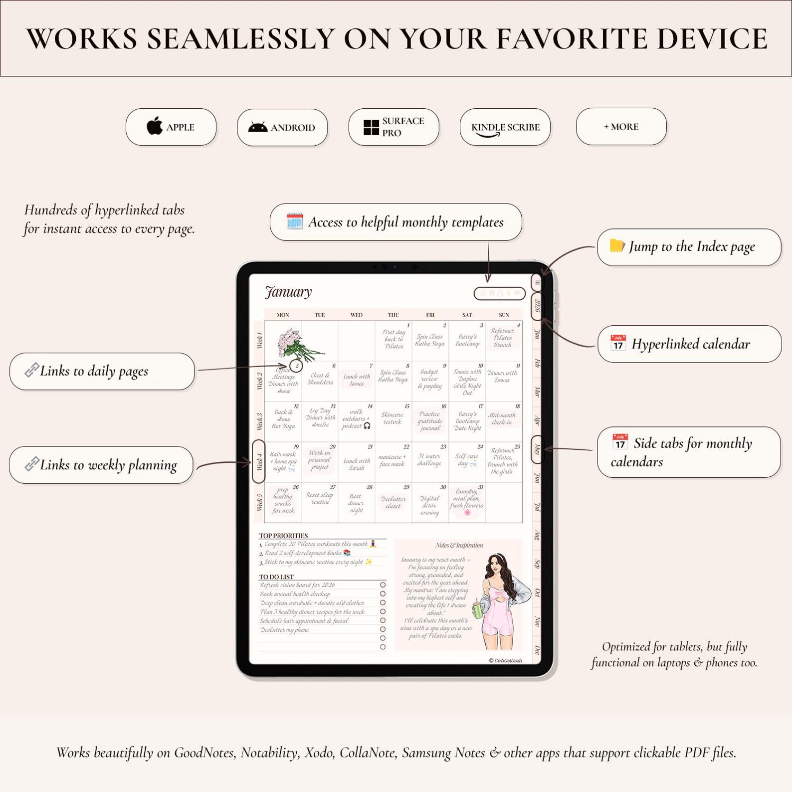 2026 Digital All-in-one Planner: Glow Up, Goal Setting, Daily, Weekly ...