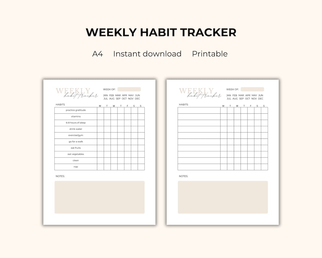 Habit Tracker, Weekly Habit Tracker, Weekly Tracker, Notes - Etsy