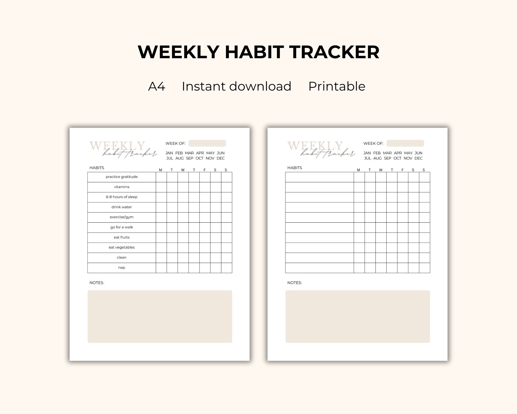 Habit Tracker Weekly Habit Tracker Weekly Tracker Notes - Etsy