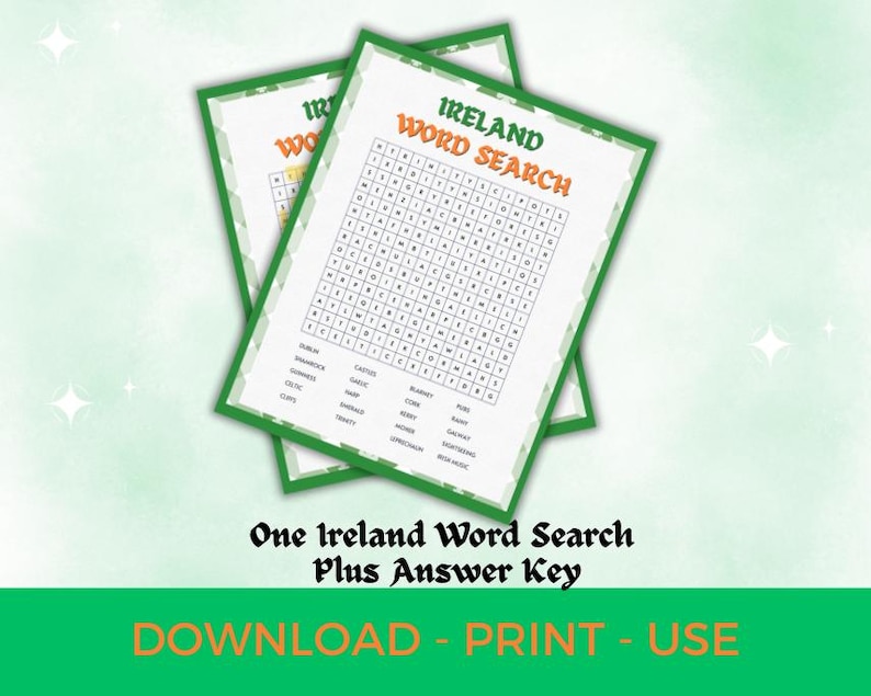 Printable Ireland Word Search Puzzle With Answer Key — Instant Download ...