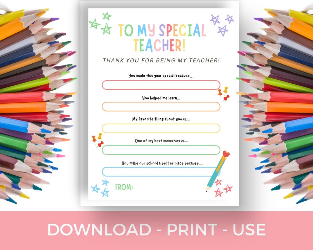 Teacher Appreciation Printable Fill in Letter, Instant Download ...