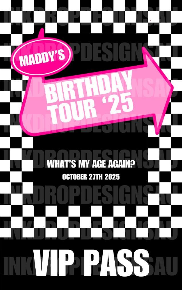 Pink Warped Birthday VIP Pass Lanyard: Elder Emo Canva Template - Etsy
