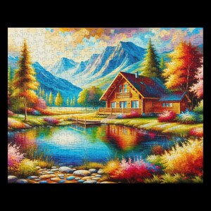 Rustic Charm Jigsaw Puzzle Countryside Cabin Amidst Blooming Meadows ...