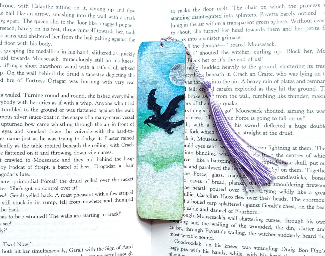 Fantasy Flying Dragon Silhouette Hand-painted Bookmark for Book Lovers ...