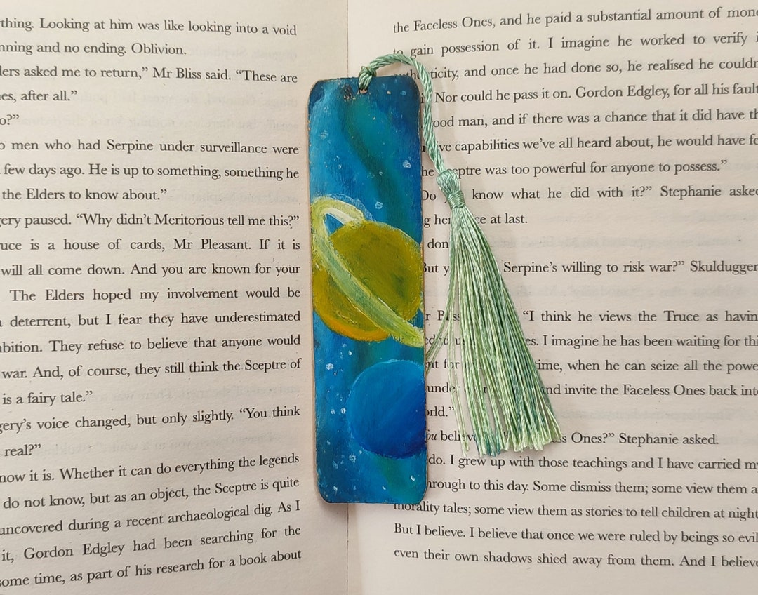 Blue and Yellow Planets in Space Hand-painted Bookmark, Space Bookmark ...