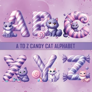 Candy Cat Alphabet Clipart: A-Z Purple Font (digital Download) - Etsy