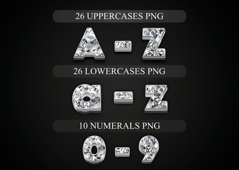 Diamond Alphabet, 3D Gem Alphabet, Diamond Letters Clipart, 26 ...