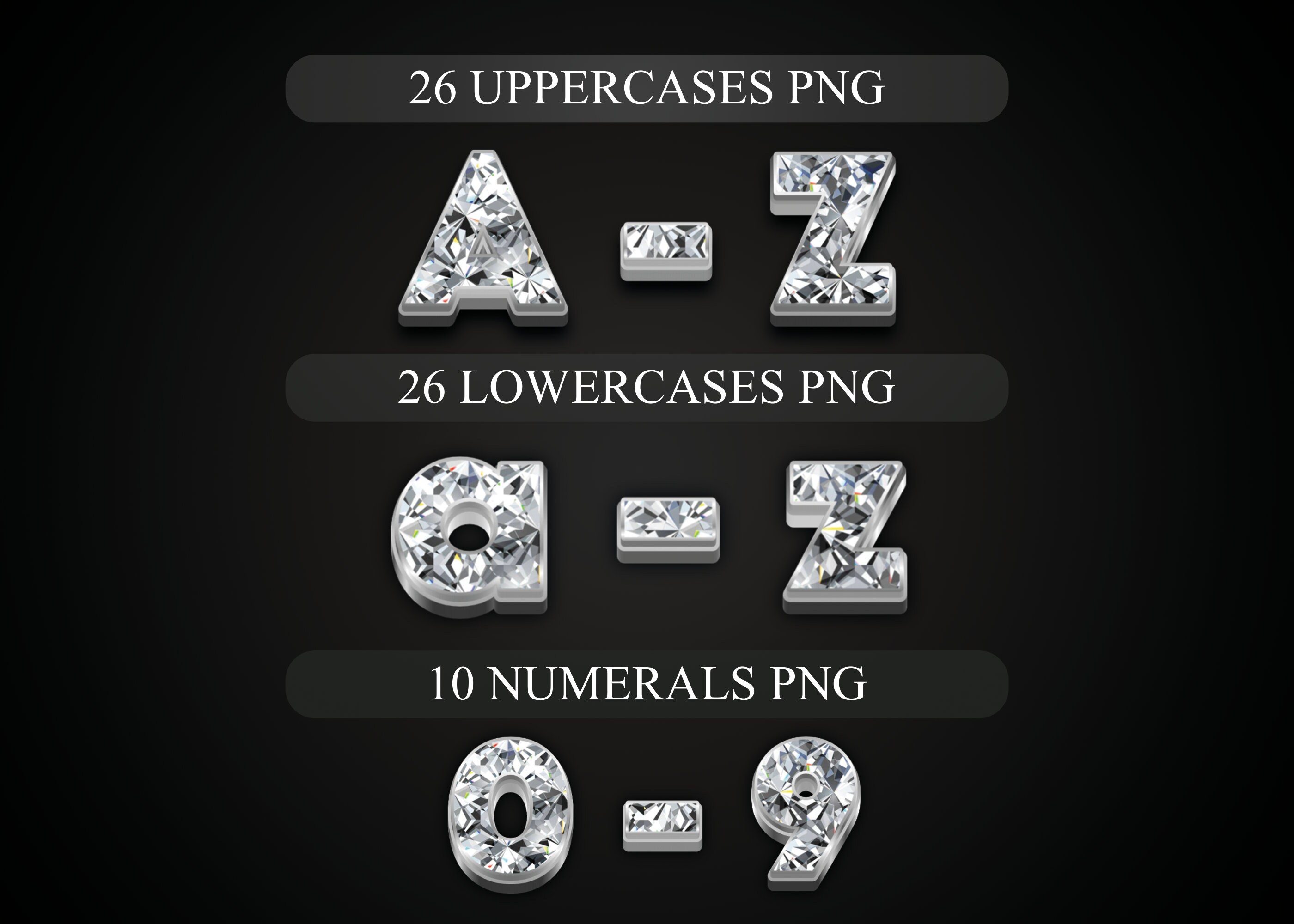 Diamond Alphabet, 3D Gem Alphabet, Diamond Letters Clipart, 26 ...