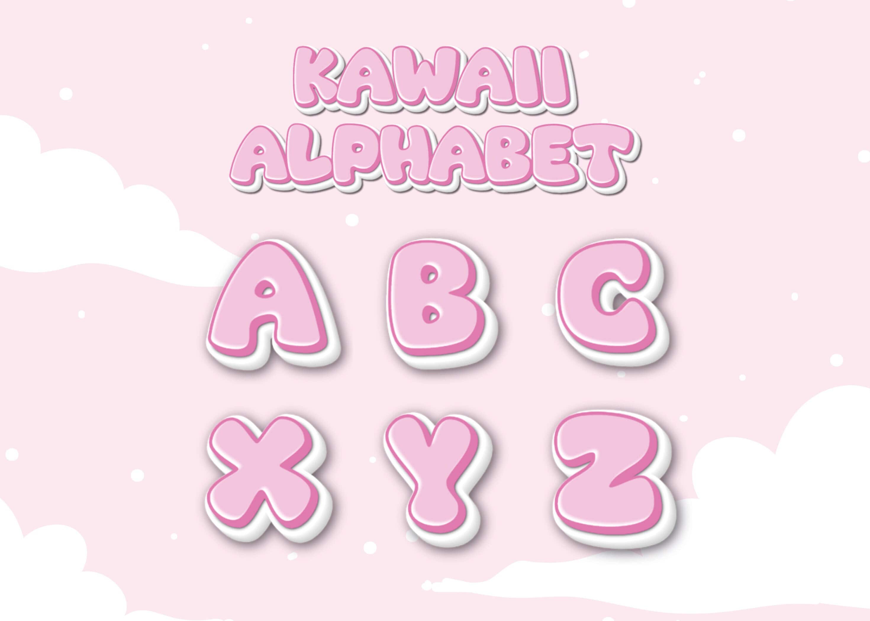 Kawaii Alphabet, Custom Kawaii Bubble Letters, Sweet Pink Bubble ...