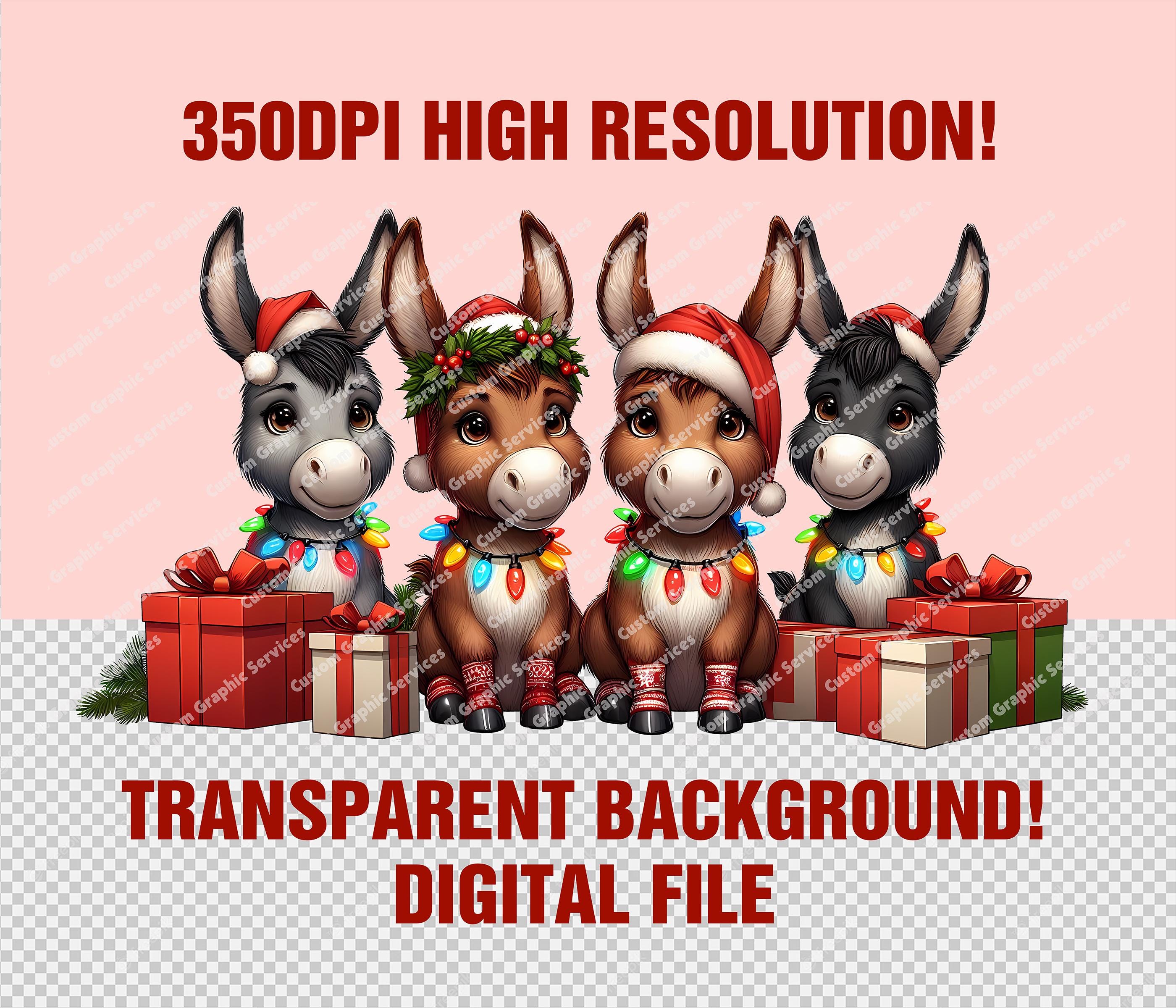 Cute Christmas Donkeys PNG, Donkeys With Santa Hat High Resolution ...