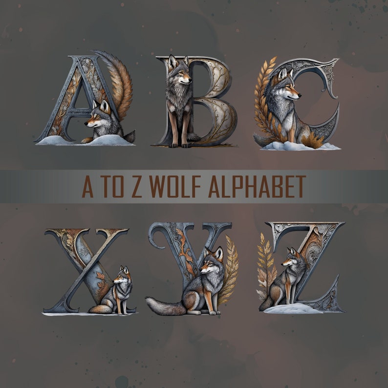 Wolf Alphabet, A to Z Wolf Alphabet Clipart, 26 High Resolution Wolf ...