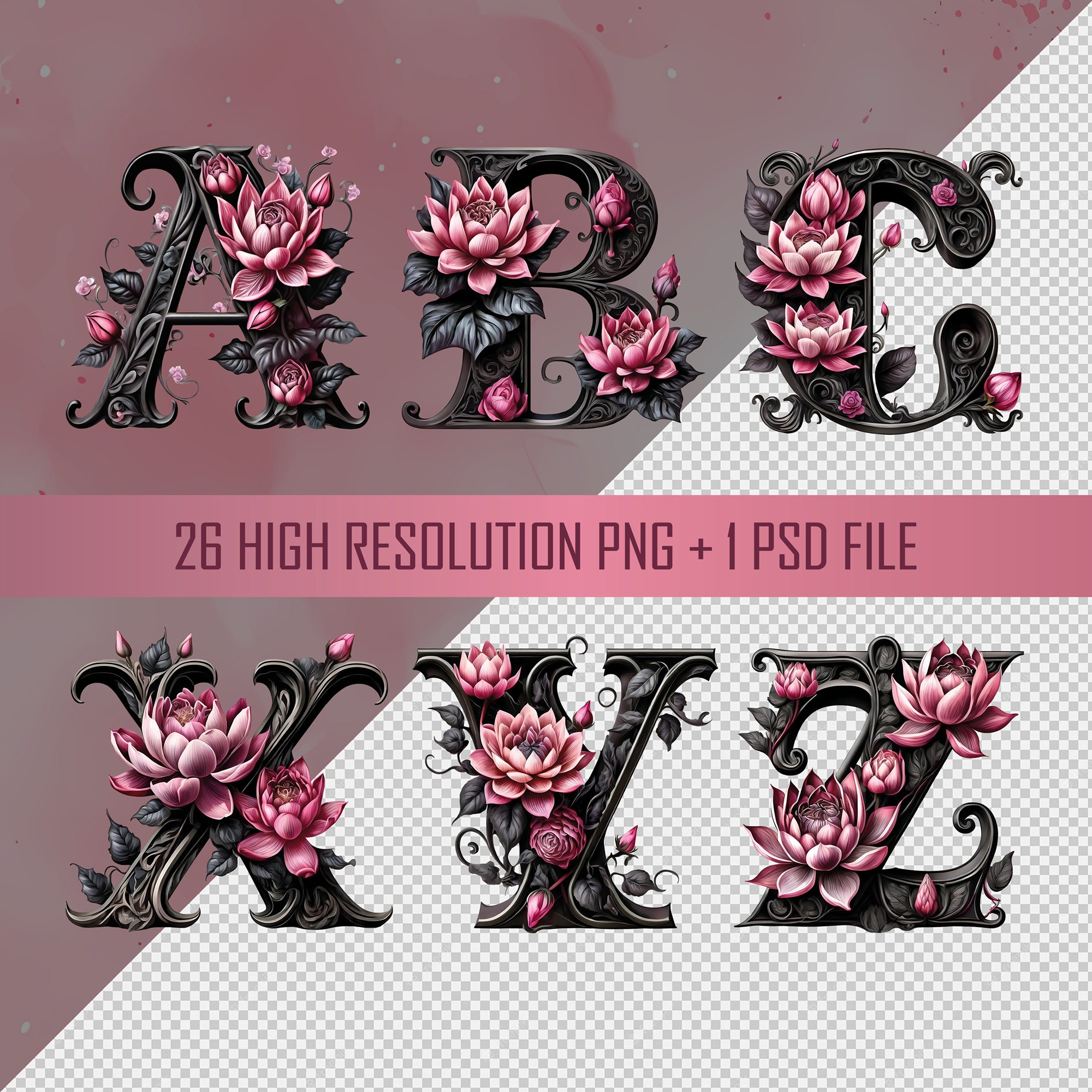 Gothic Themed Lotus Alphabet, 26 Different Letters Made of Lotus ...